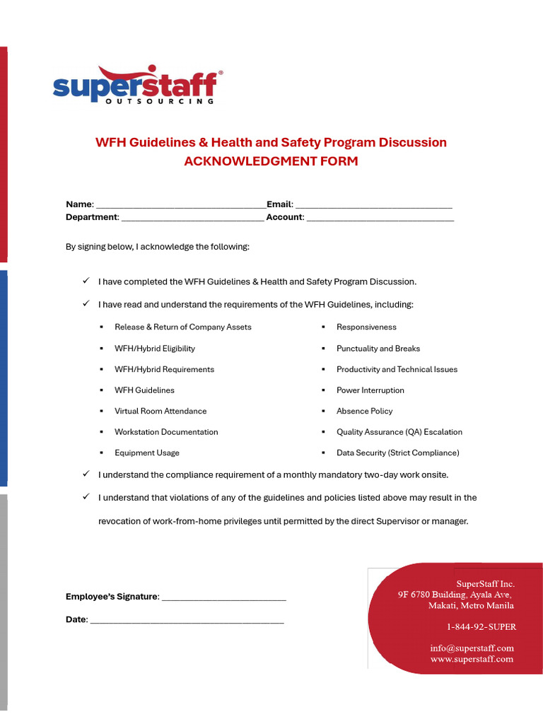 WFH Acknowledgement Form PDF | PDF | Career & Growth | Business