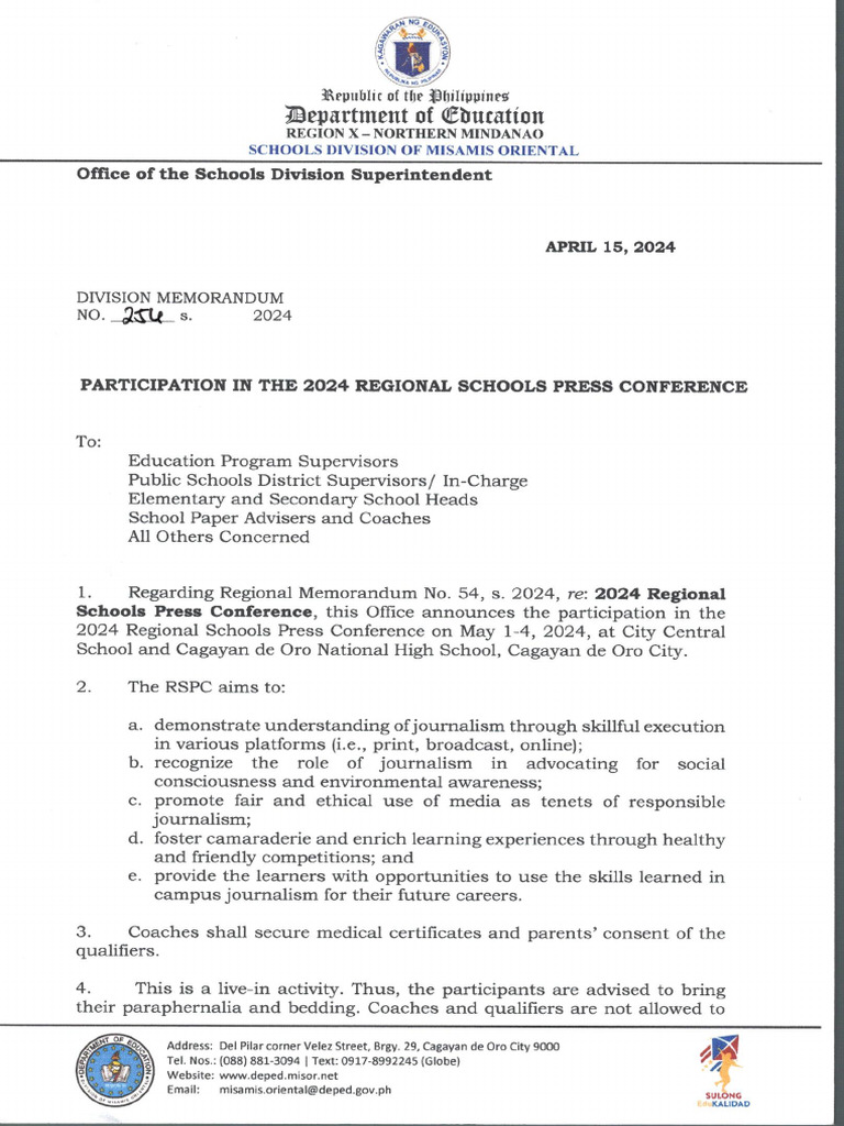 DM 256 S 2024 Participation in The 2024 Regional Schools Press ...