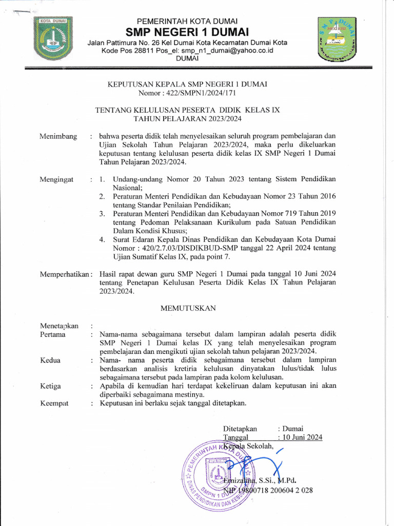 Surat Keputusan Kelulusan | PDF