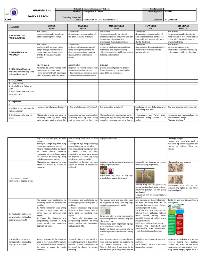 DLL Mapeh-1 Q4 W6 | PDF