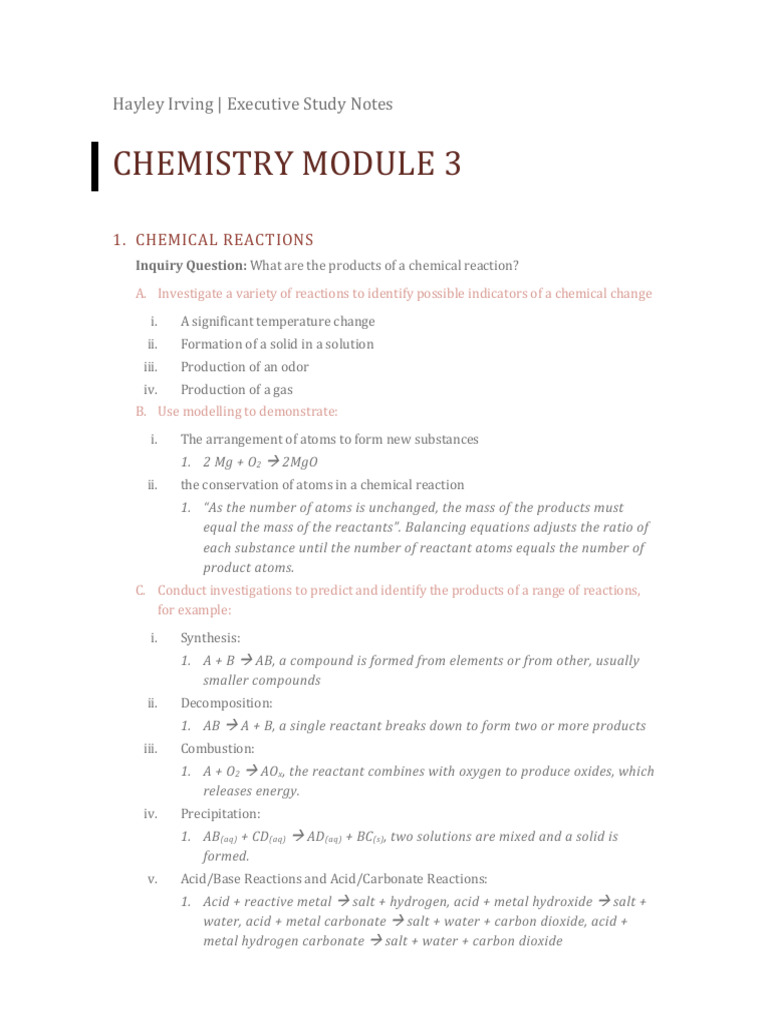 Chemistry Preliminary HSC Module 3 Notes | PDF
