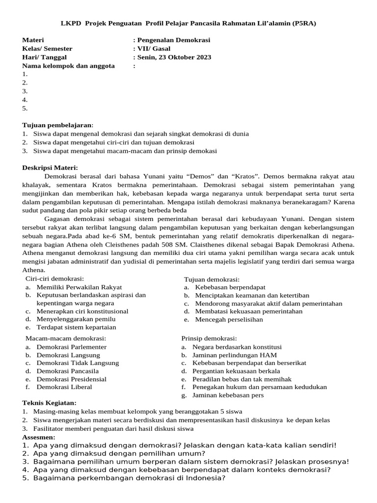 LKPD Pengenalan Demokrasi | PDF