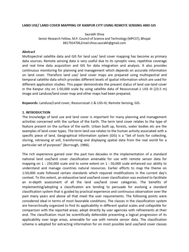 Land Use Land Cover Mapping of Kanpur Ci | PDF