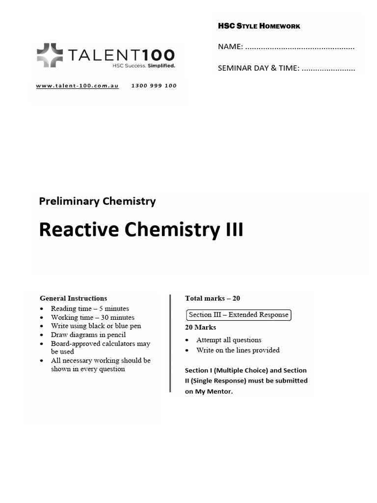 Reactive Chemistry Practice Questions | PDF
