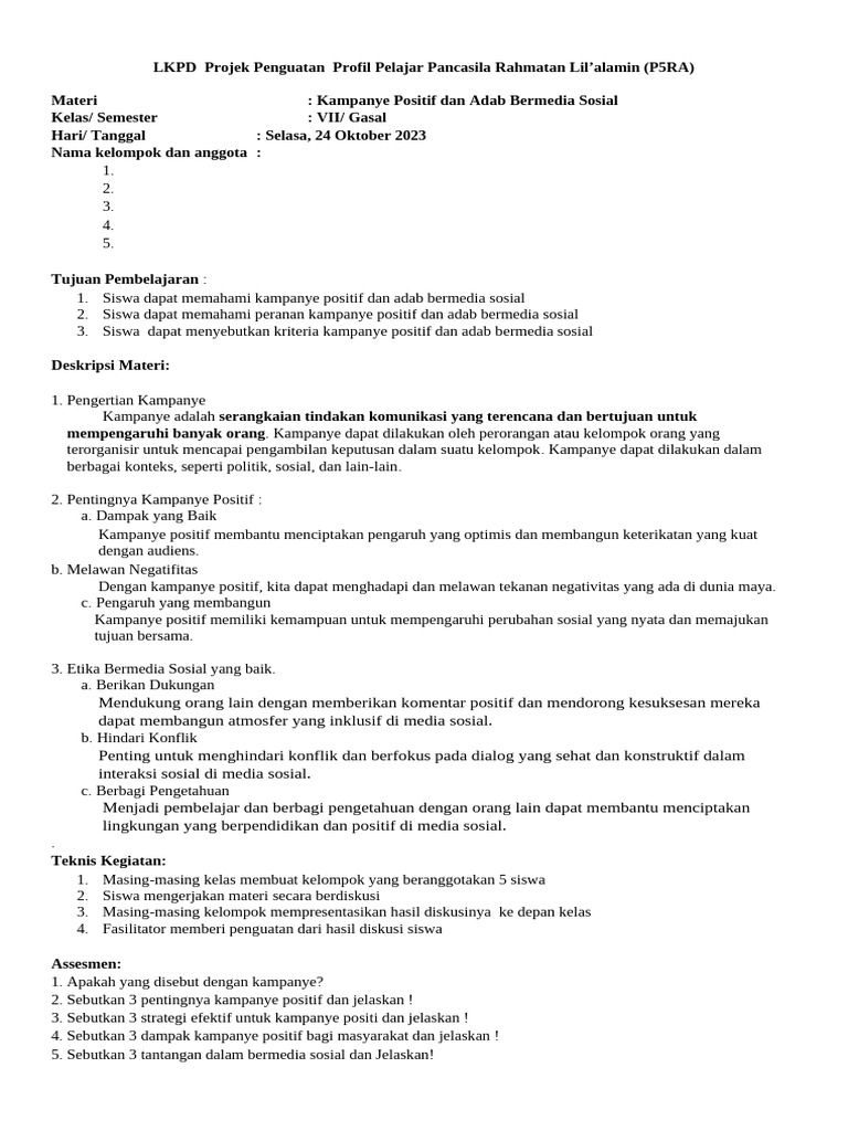 LKPD Kampanye Dan Adab Bermedia Sosial | PDF