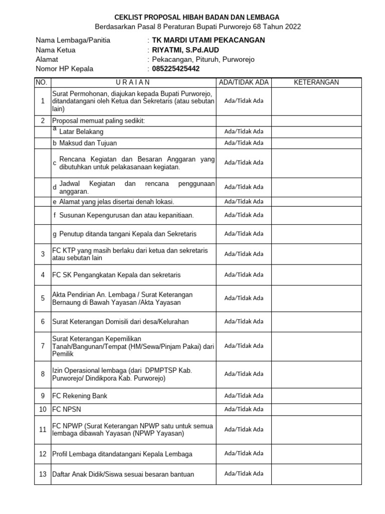 Ceklis Proposal Dan Tim Verifikator | PDF