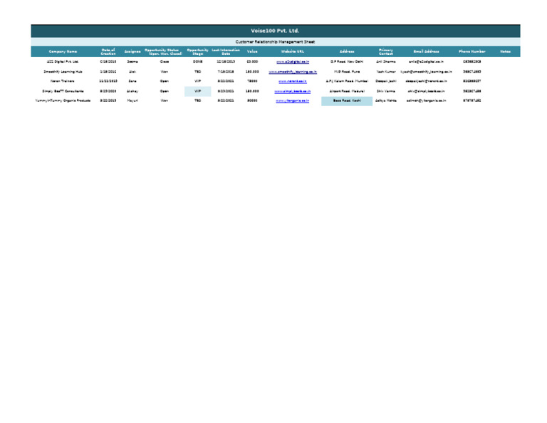 Customer Relationship Management Sheet | PDF