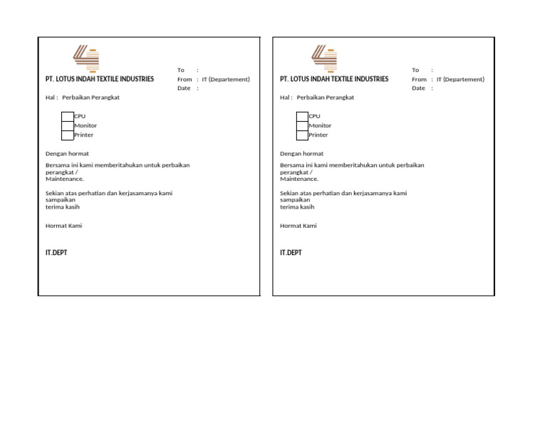 Form Perbaikan Perangkat | PDF