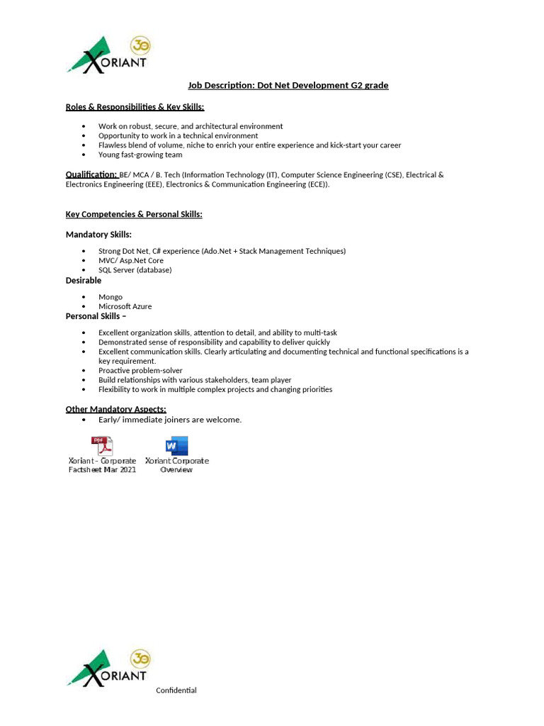 JD - Dot Net G2 Grade | PDF | Computers