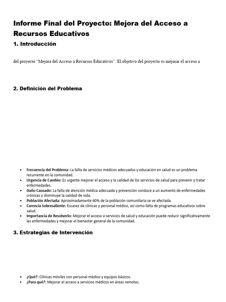 Informe Final Del Proyecto 11 | PDF | Evaluación | Sustentabilidad