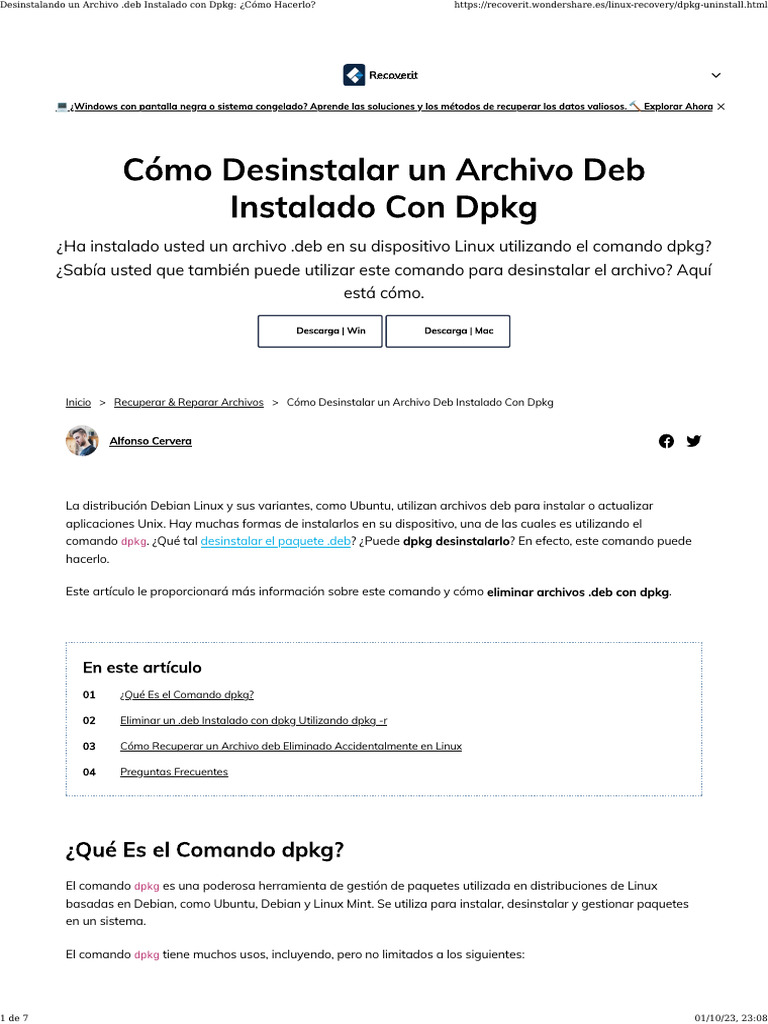 Desinstalando Un Archivo .Deb Instalado Con DPKG ¿Cómo Hacerlo | PDF