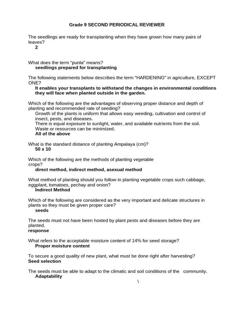 Grade 9 Agriculture Review Guide | PDF | Plants | Seed