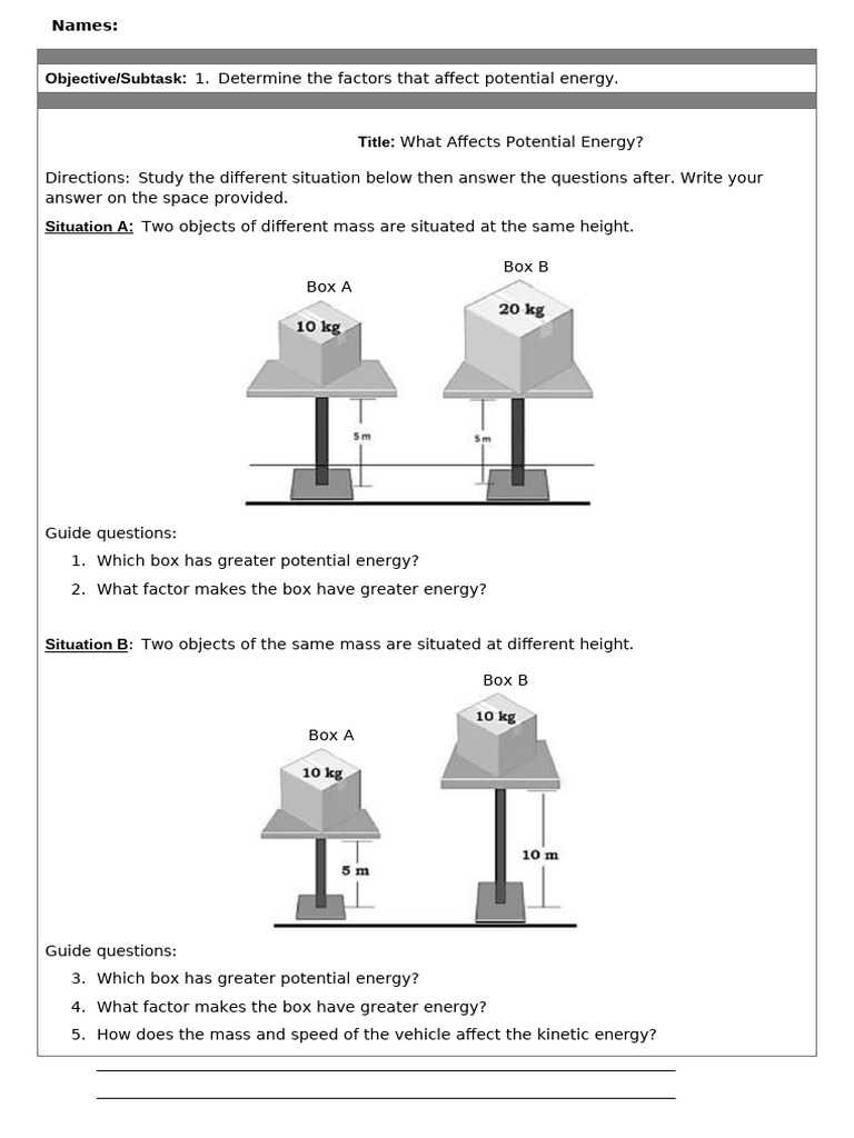Energy Worksheet | PDF