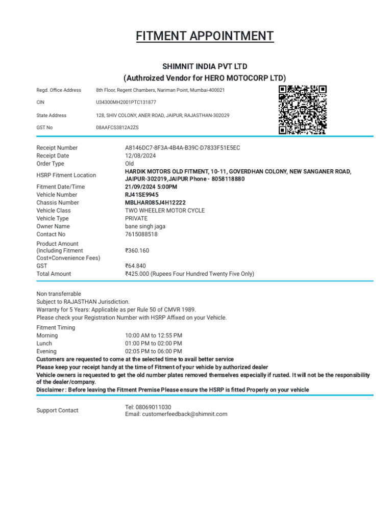 Payment Recipt | PDF