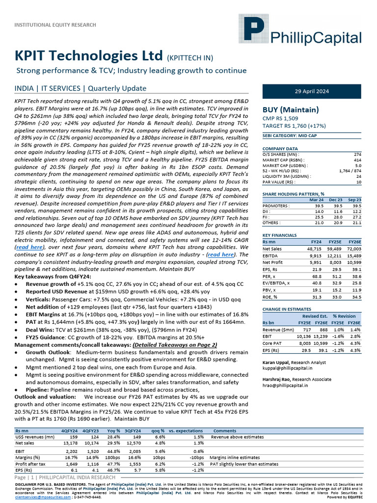KPIT Tech: Strong Growth & Outlook | PDF | Expense | Equity (Finance)