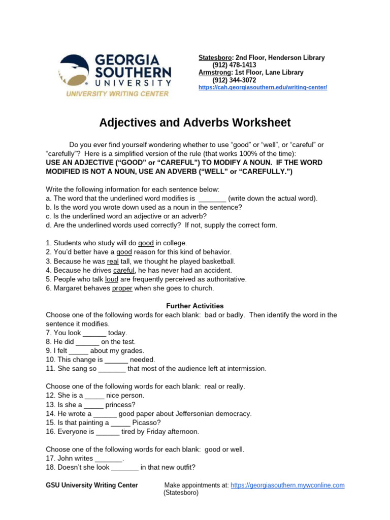 Adjectives and Adverbs Worksheet | PDF