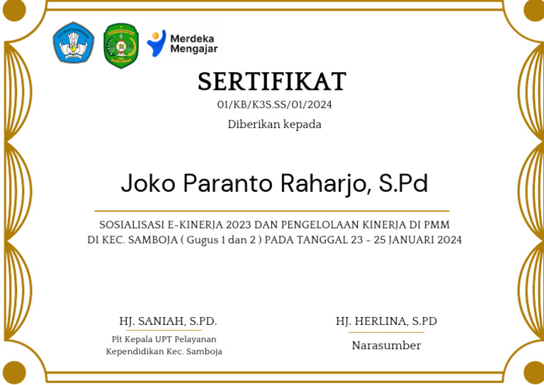 Sertifikat 2024 Joko Paranto | PDF