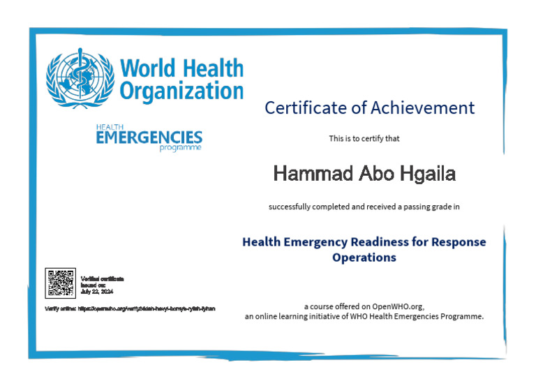 WHO Emergency Certificate DR Hammad | PDF