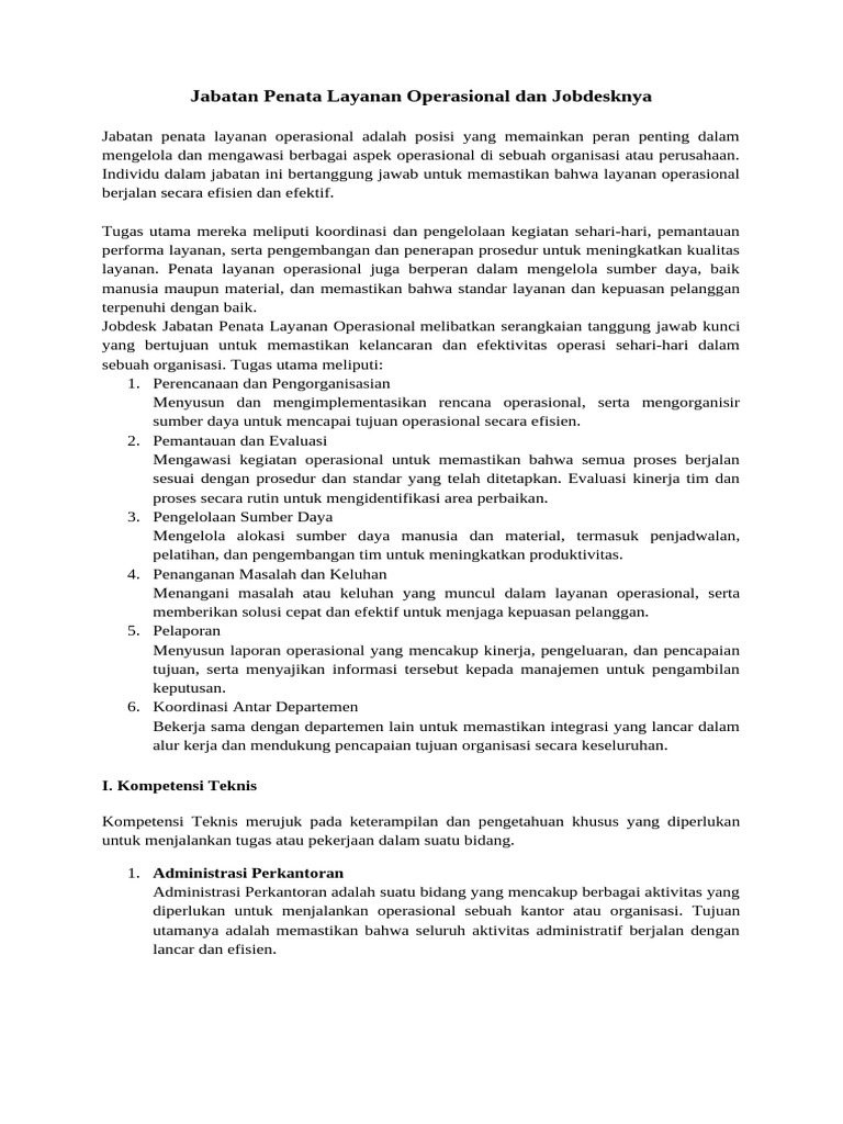 Jabatan Penata Layanan Operasional Dan Jobdesknya | PDF