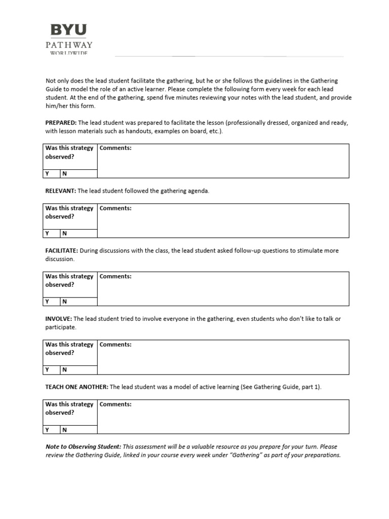 Observation Feedback Sheet | PDF