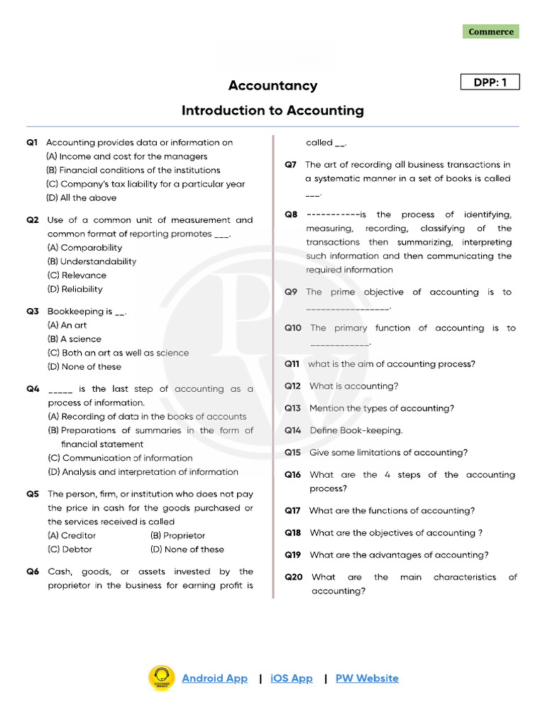DPP 01 Introduction To Accounting | PDF
