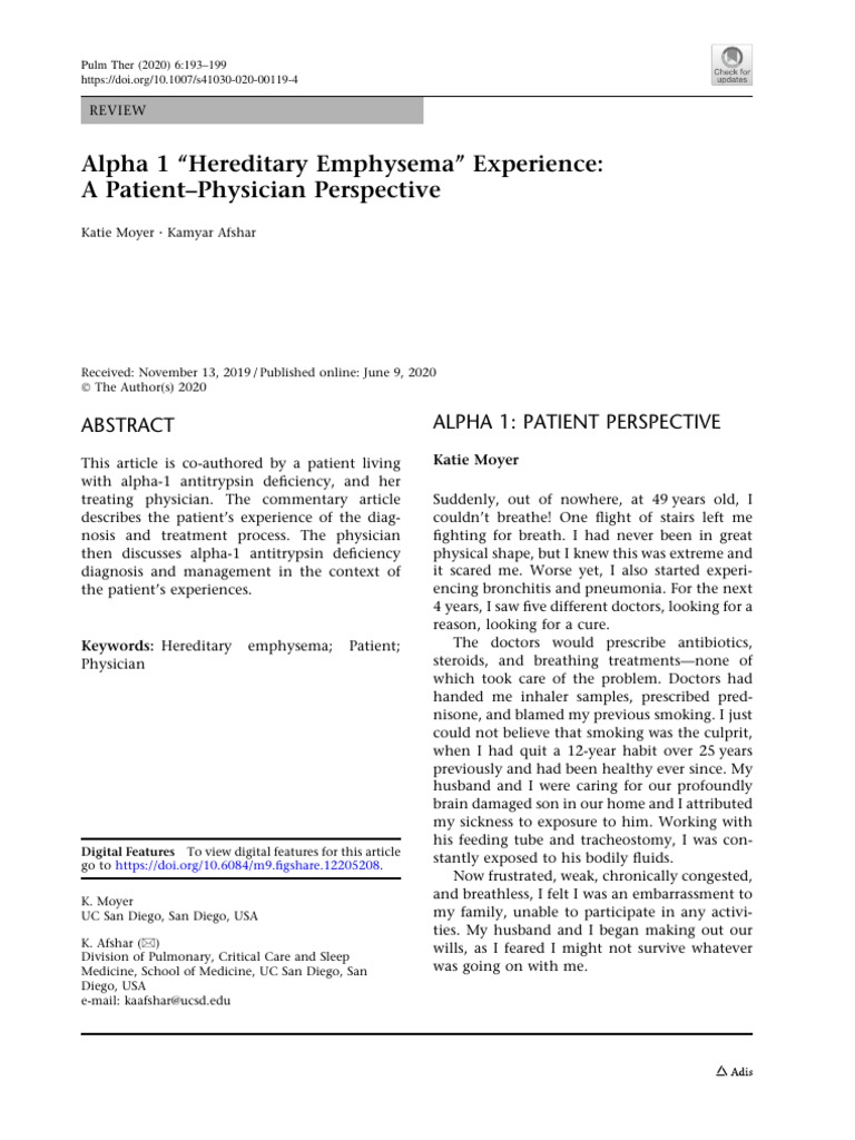 Alpha 1 Hereditary Emphysema'' Experience: A Patient-Physician ...