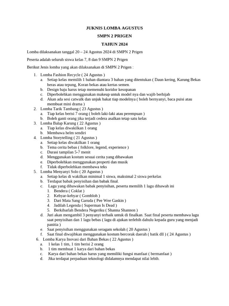 Juknis Lomba Agustus | PDF