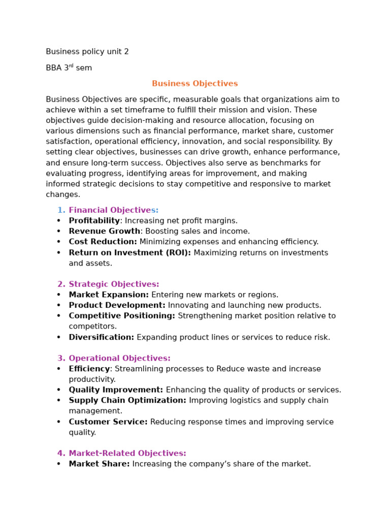 Business Policy Unit 2 Objective | PDF