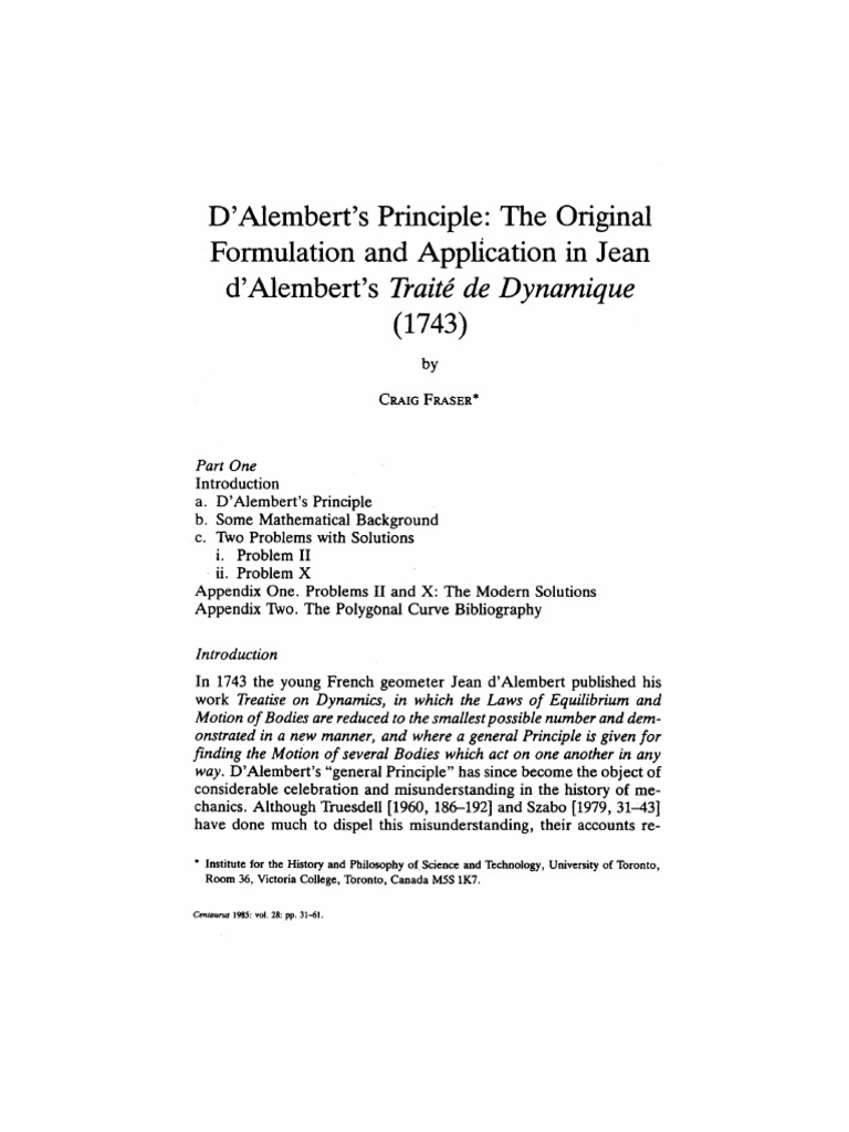 DAlemberts Principle The Original Formul | PDF
