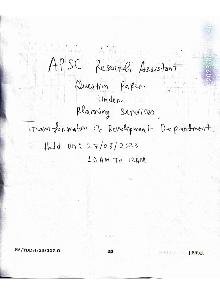 Apsc Ra Question Paper | PDF