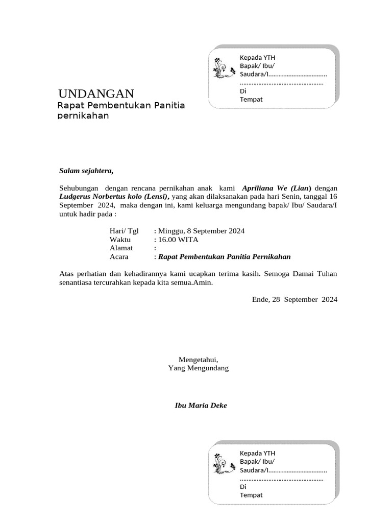 Undangan Rapat Panitia Pernikahan | PDF