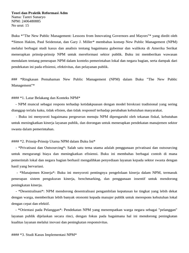 Teori Dan Praktik Reformasi Adm | PDF