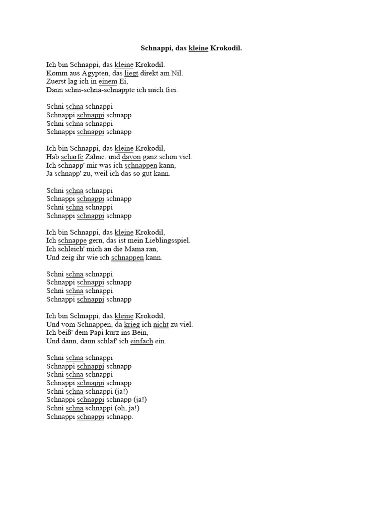 Songtext - Schnappi, Das Kleine Krokodil | PDF