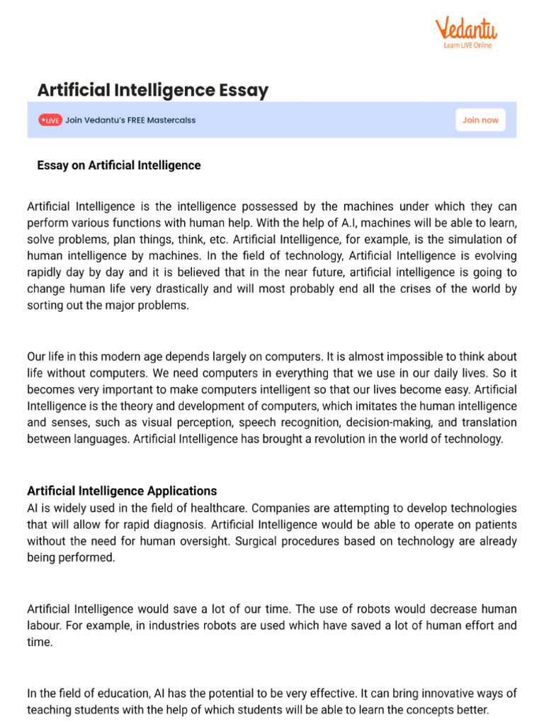 Artificial Intelligence Essay | PDF