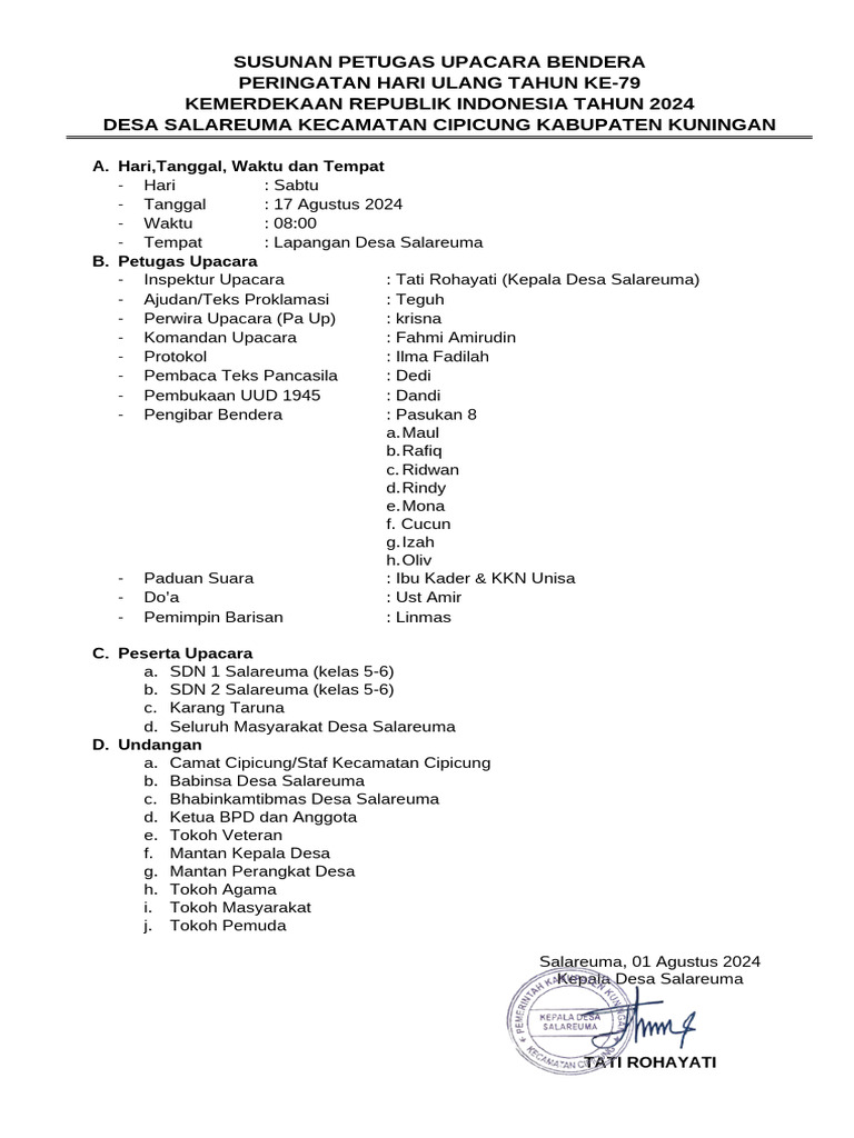 Susunan Petugas Upacara HUT RI Ke-79 | PDF