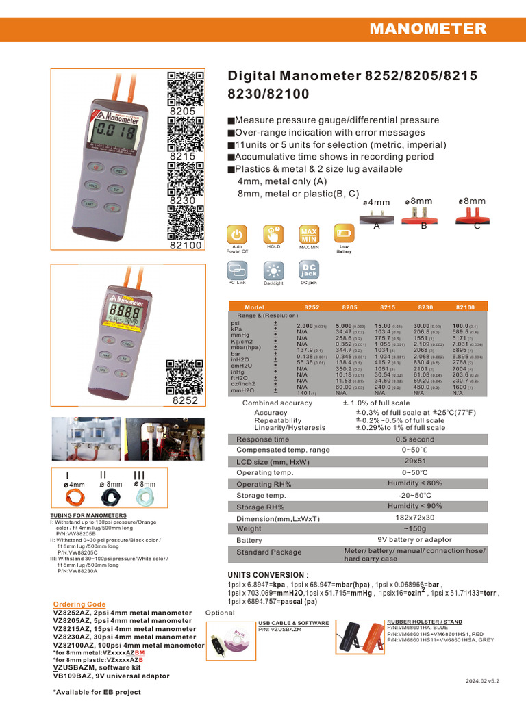 Digital Manometer Brochure | PDF | Pressure Measurement | Technology ...