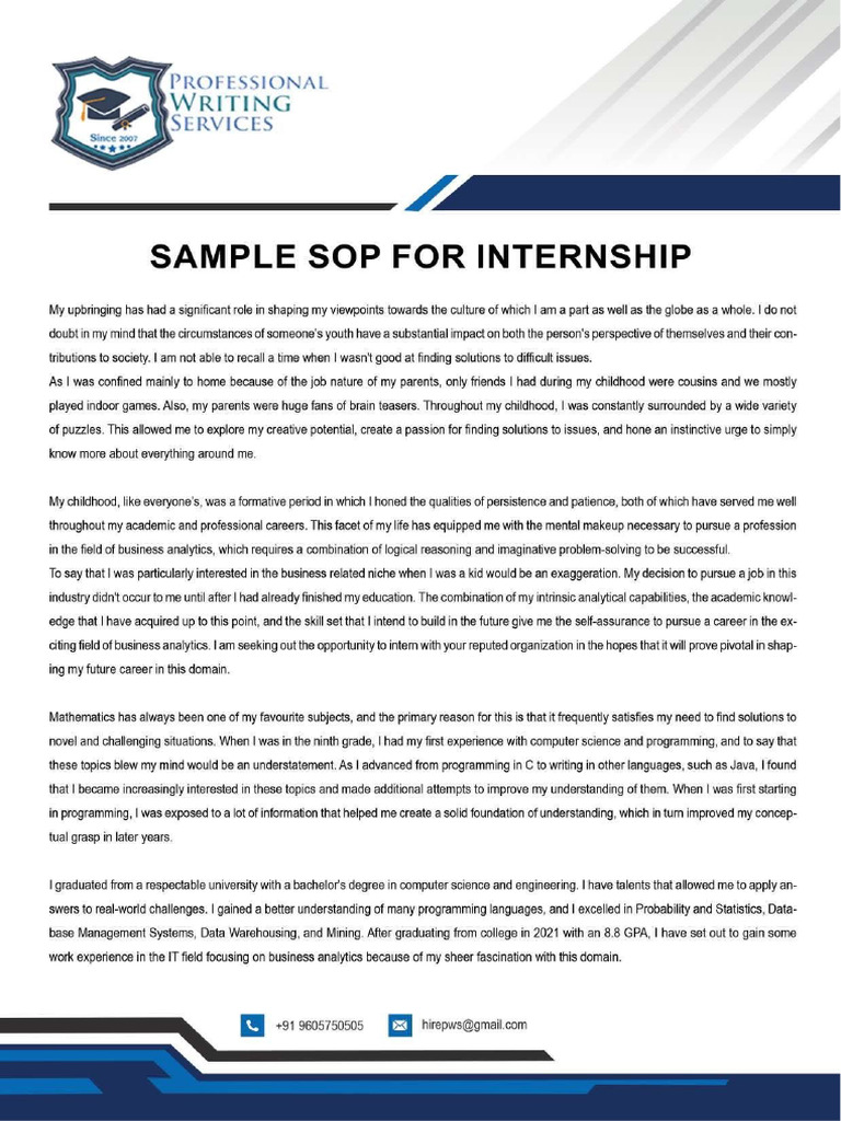 Sample SOP For Internship | PDF