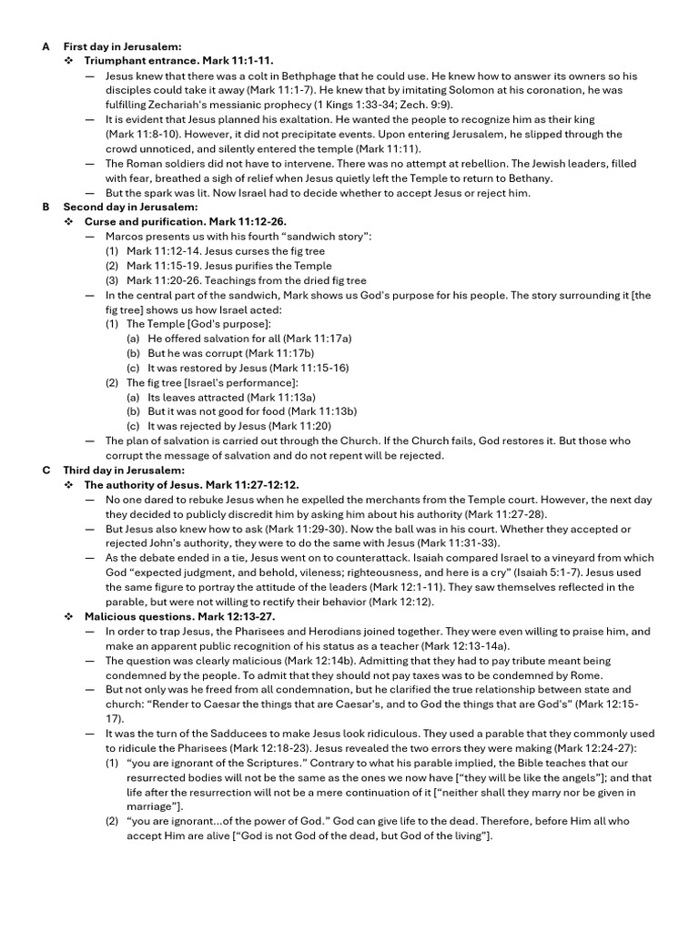 Outline 2024t309 | PDF | Gospel Of Mark | Jesus