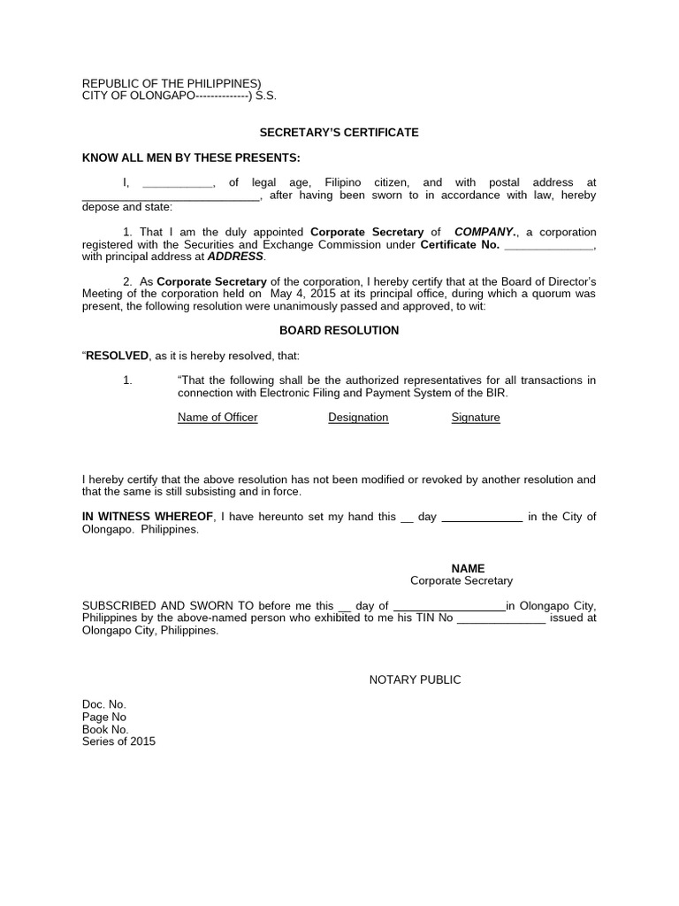 Board Resolution - Efps | PDF