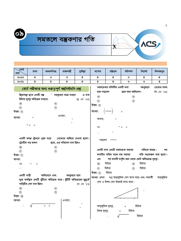 Motion of Particles MCQ Suggestion HSC 2024 | PDF