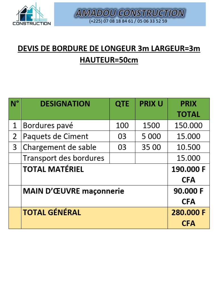 Devis Amadou Construction BORDURE 1 | PDF