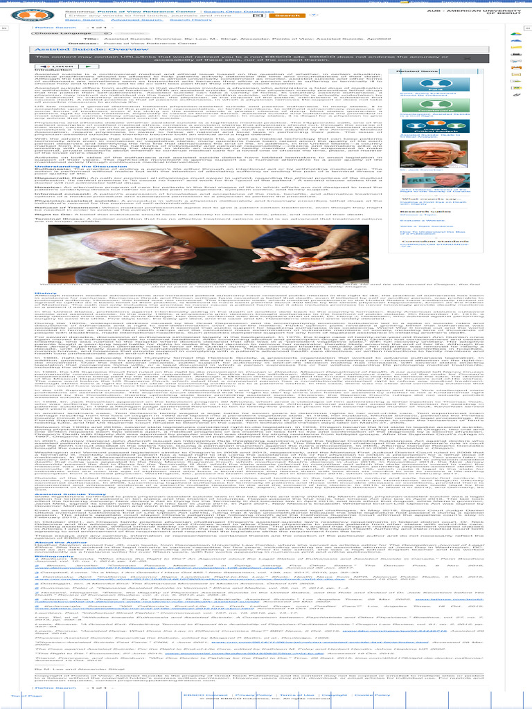 Assisted Suicide Overview Points of View Reference Center Home | PDF