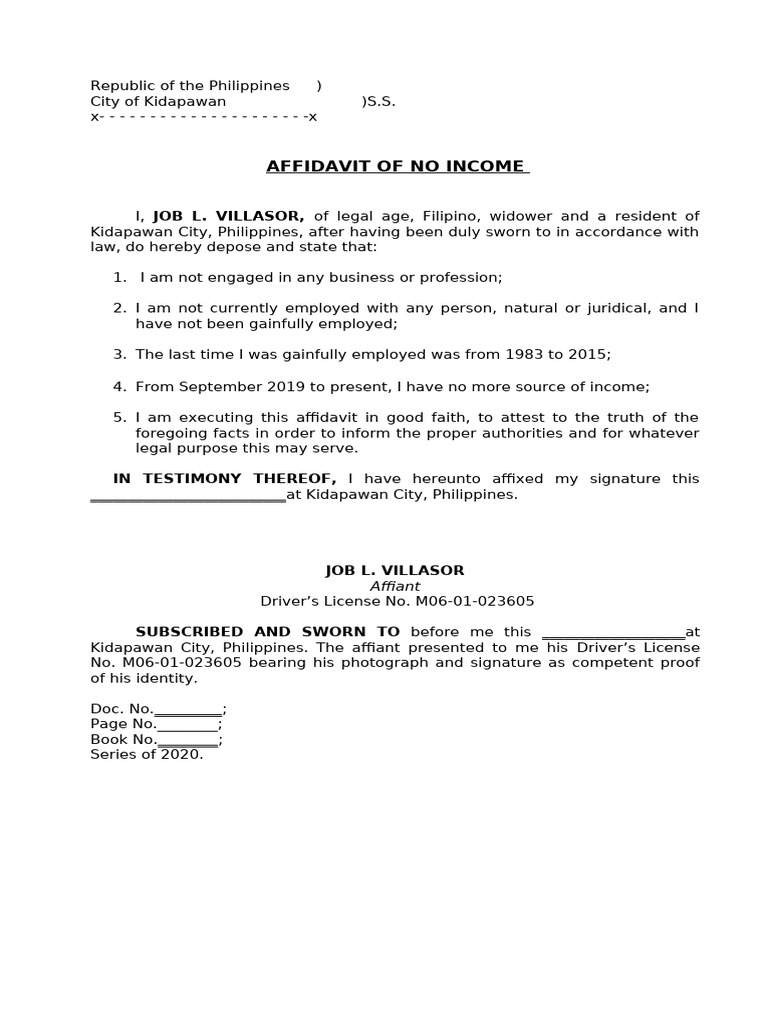 Affidavit of No Income | PDF