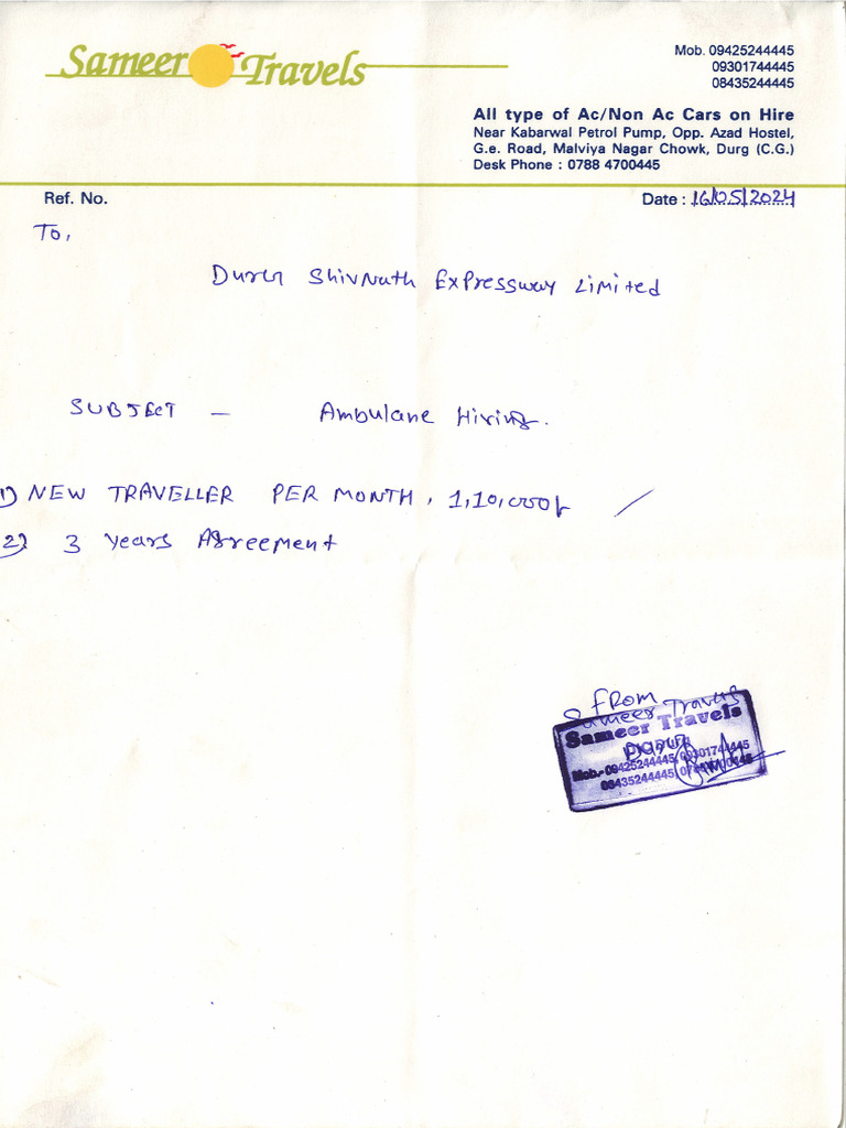 Quotation For Hiring Ambulance | PDF