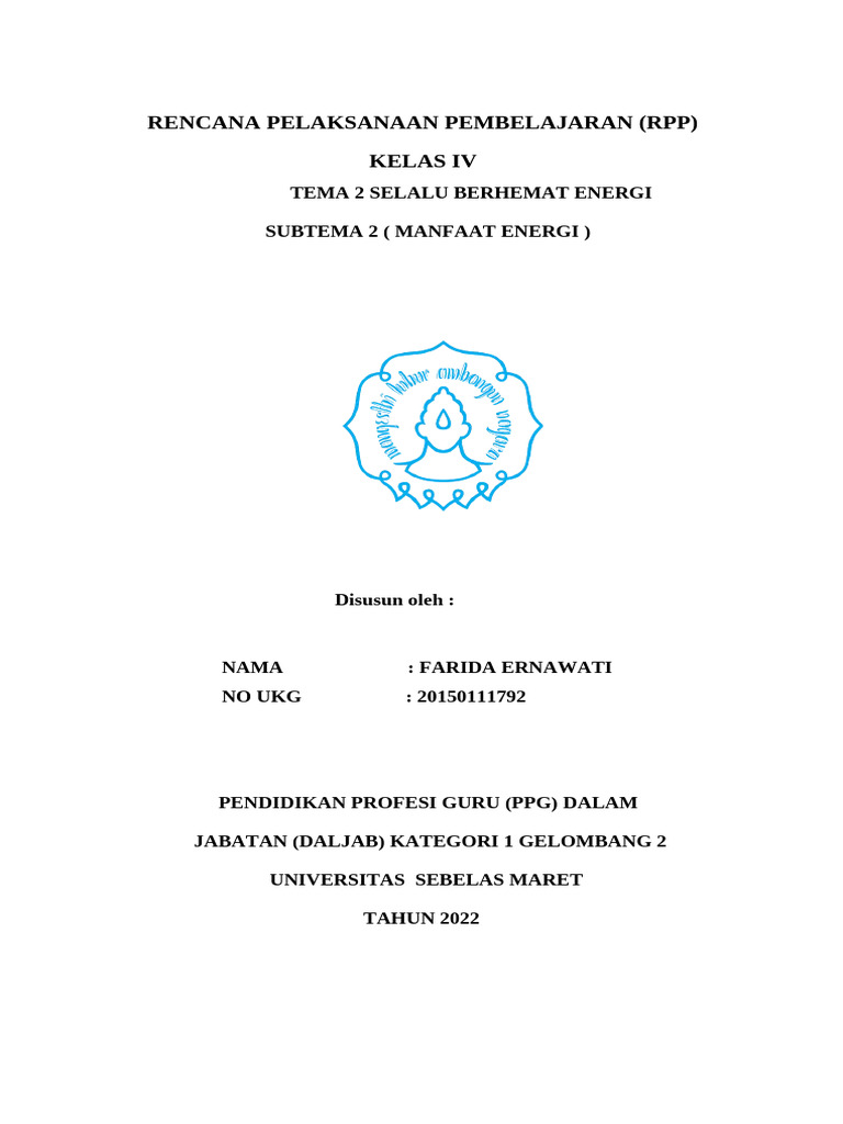 Rencana Pelaksanaan Pembelajaran (RPP) Kelas Iv: Tema 2 Selalu Berhemat Energi Subtema 2 ...
