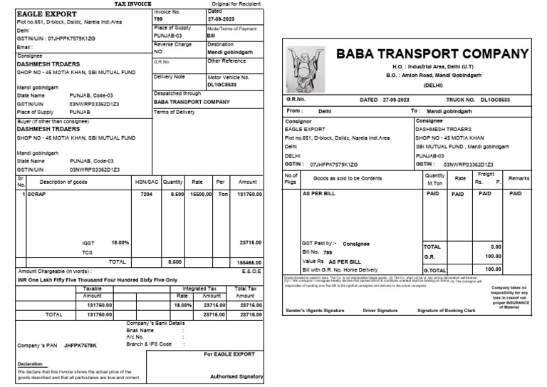 Baba Transport Company: Dashmesh Trdaers | PDF