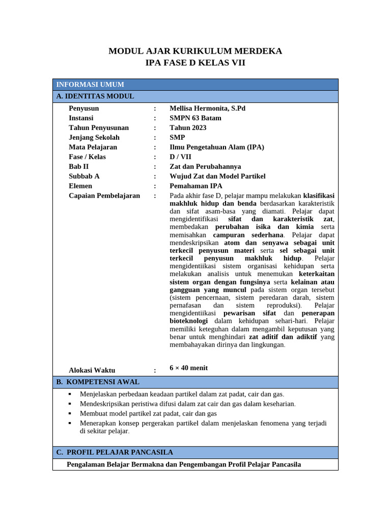 Ma Fase d7 Bab 2.a Wujud Zat Dan Model Partikel | PDF
