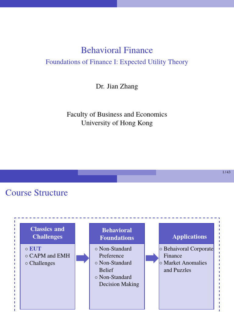 Behavioral Finance: Foundations of Finance I: Expected Utility Theory | PDF
