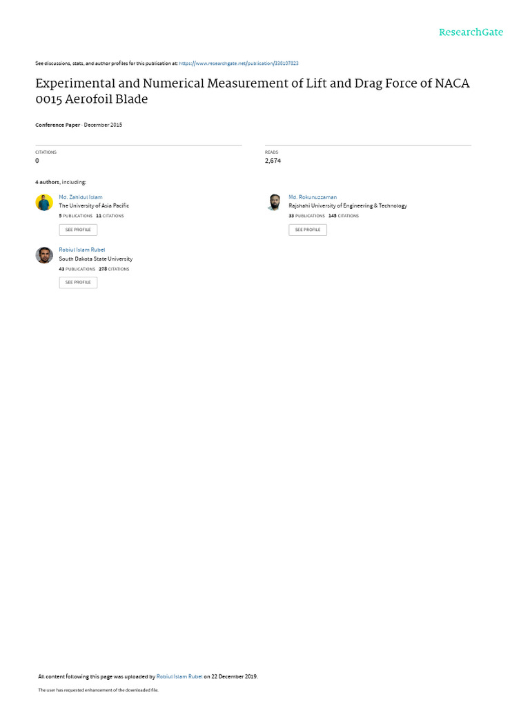 Experimental and Numerical Measurement of Lift and Drag Force of NACA ...