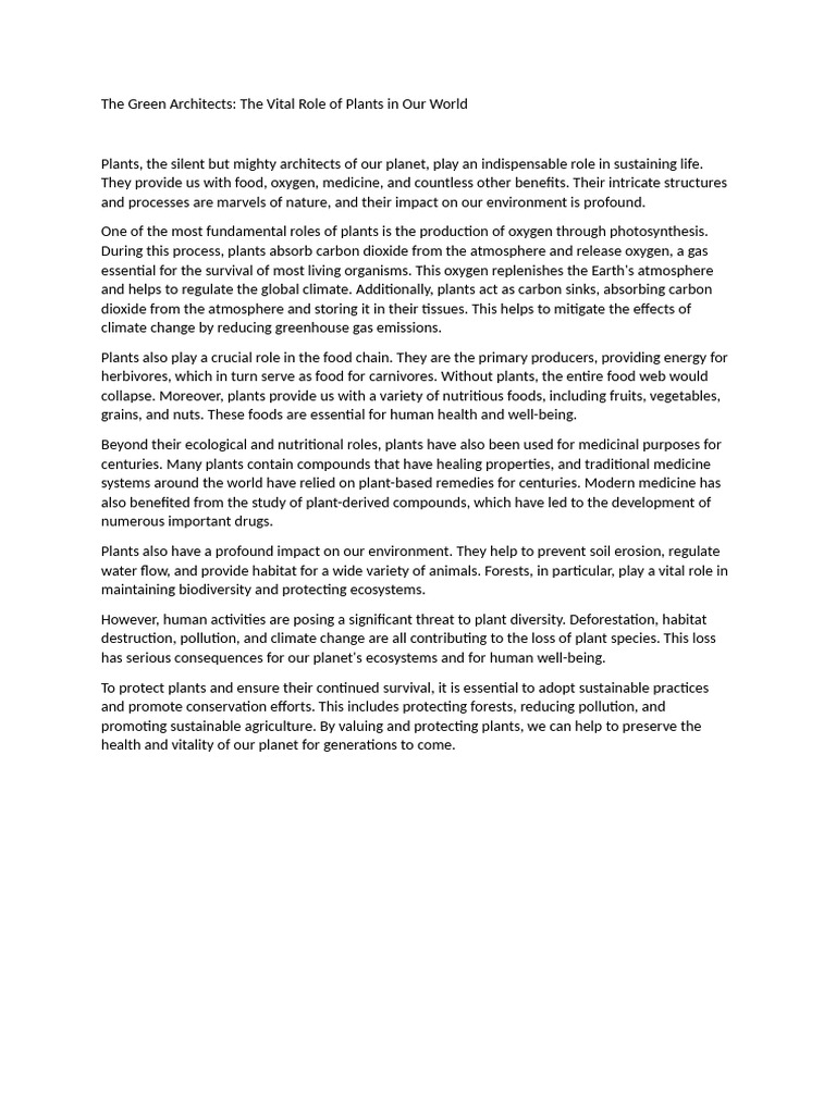 ESSAY 1 On Green Architect of World | PDF | Plants | Wellness